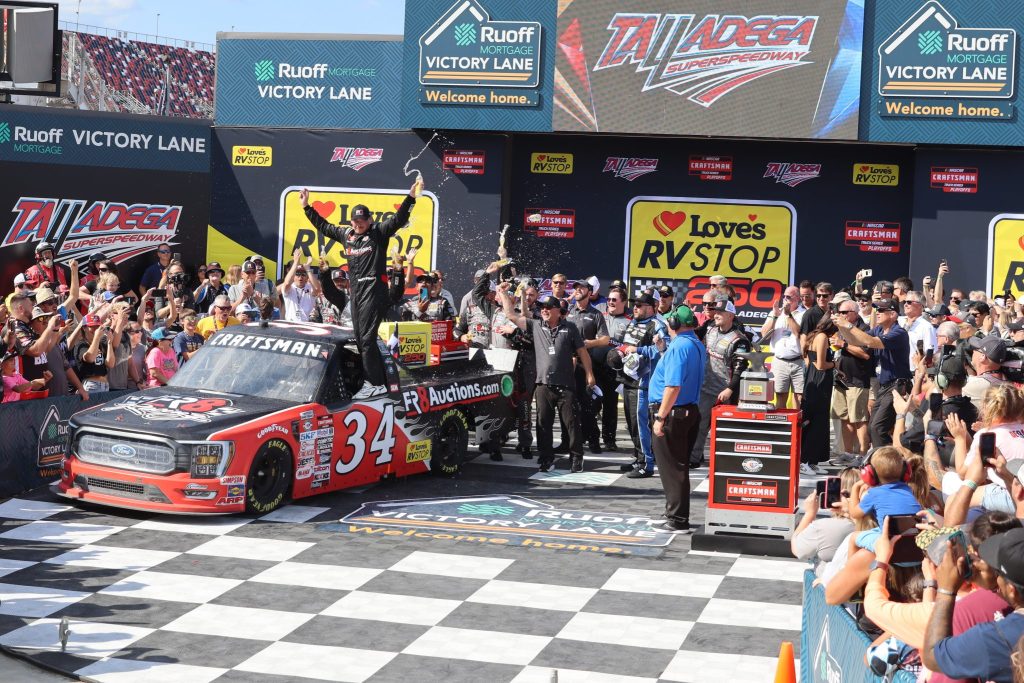 Wreck-filled NASCAR Truck race at Talladega ends with last-lap pass ...
